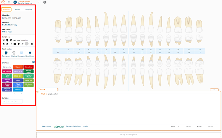 Using the Procedure Menu for Treatment Planning – Curve Dental